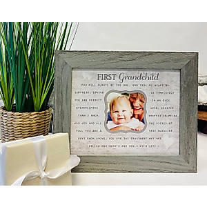 The Grandparent Gift Co. First Grandchild Poem 8 x 10 Inch Distressed Gray Picture Frame, Holds 3" Photo