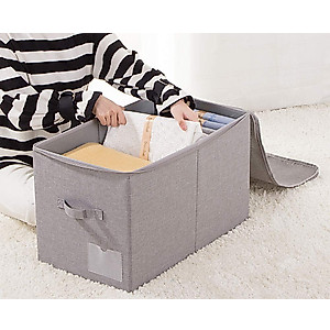 iwill CREATE PRO Pack of 2, Large Size Folding Washable Fabric Storage Boxes for Bedding Sheets, Blankets, Pillows, Clothing, Toys etc., Dark Gray