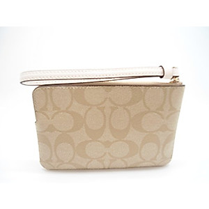 Coach Signature PVC Leather Corner Zip Wristlet, Light Khaki, Chalk