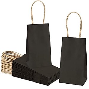 Poever Small Kraft Paper Bags 25 Pack Mini Black Paper Bags 3.5x2.4x6.7 Small Gift Bags with Handles Bulk for Party Favor Small Business