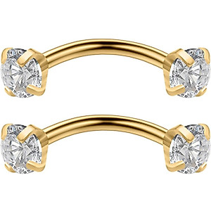 Ruifan 16G Clear Cubic Zirconia Internally Thread Curved Barbell Eyebrow Tragus Ring Piercing Jewelry 6-10mm