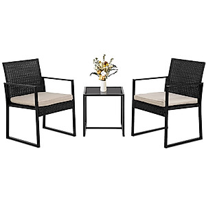 FDW 3 Piece Patio Set Outdoor Furniture Wicker Patio Furniture Chairs Bistro Set Rattan Conversation Set & Outdoor String Lights 25 Feet G40 Globe Patio Lights, Waterproof Hanging Christmas Lights