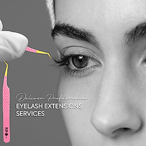 Eyelash Extension Tweezers Lash Extension Precision Tweezers Straight & Curved Set of 2 Pieces 14cm, Pink