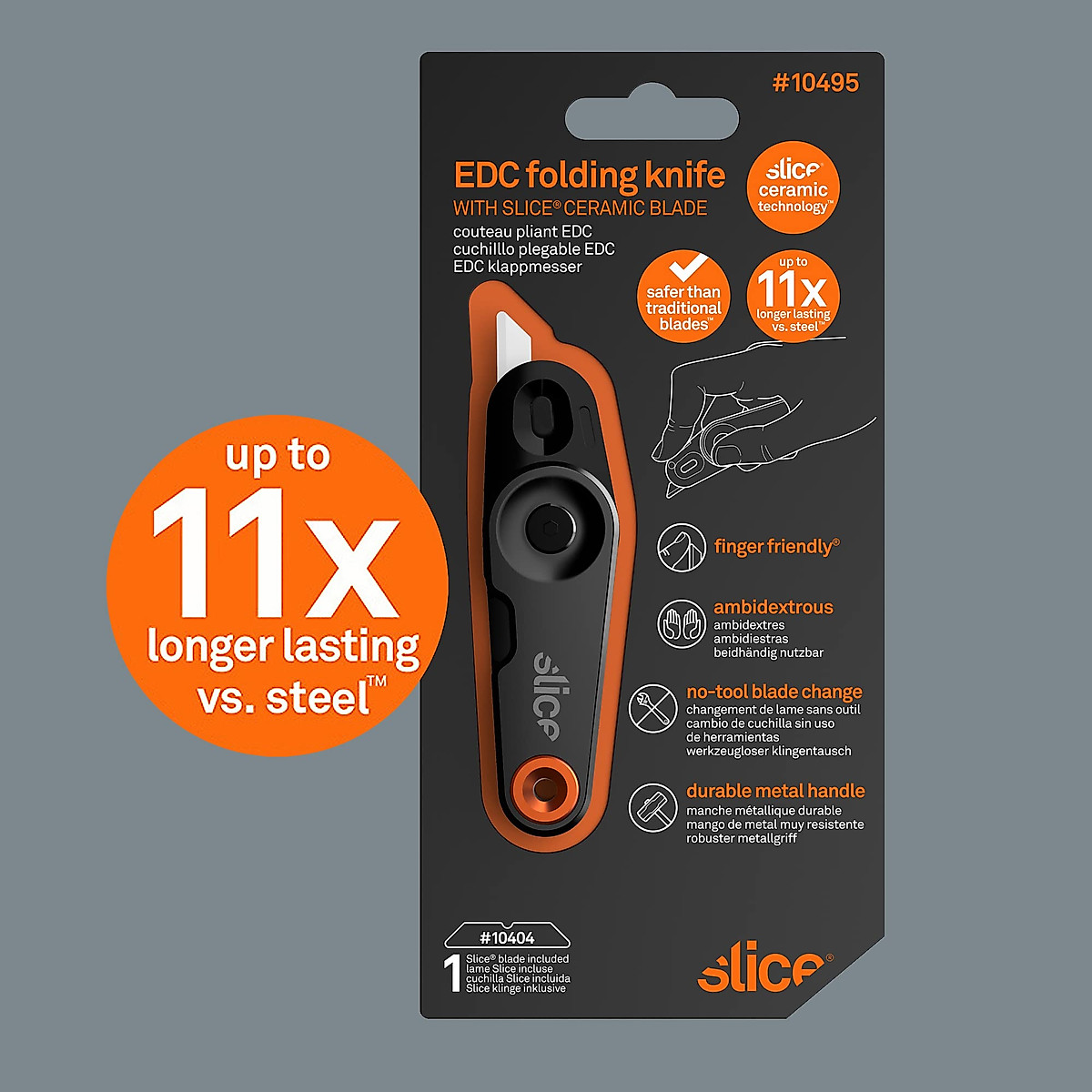 Slice 10495 Every Day Carry (EDC) Folding Knife, Ceramic Blade Lasts 11x Longer Than Metal, Finger Friendly, Durable, Right & Left Handed, Compact, Convenient, Built to Last, Easy Easy Blade Change