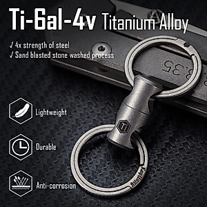 KeyUnity KA15 Double-end Swivel Keychain Key Ring Connector, Titanium Rotatable Key Organizer Linker for Carabiner, Wind Chime, Plant, DIY Accessory (Sandblasted)