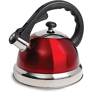 Mr Coffee Claredale Stainless Steel Whistling Tea Kettle, 2.2-Quart.Metallic Red