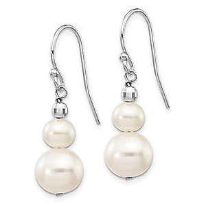 14K White Gold 6 9mm Round Freshwater Cultured Pearl Graduated Drop Dangle Earrings