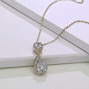 UDYLGOON Cubic Zirconia Crystal Bridal Jewelry Set for Bride Bridesmaid Wedding Prom Teardrop Necklace Earrings Bracelet Jewellery Set (Gold)