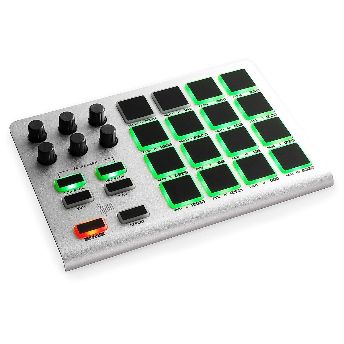 Xjam Professional MIDI Pad Controller - Ultra-Portable Aluminum Frame MIDI Drum Pad with 16 Beat Pads and 6 Assignable Knobs, Beat Machine for Melodic Samples, Plug & Play on iPad, iPhone, Mac, PC