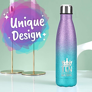 Birthday Gifts for 10 Year Old Girls - Glitter Water Bottle for Kids Children Daughter Granddaughter - 17oz/500ml Stainless Steel Insulated Water Bottle - Best Gift for 10th Birthday, Onebttl