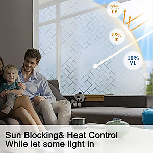 Coavas Window Privacy Film Non-Adhesive Privacy Window Film Frosted Glass Window Film Sun Blocking Window Film Heat Control UV Blocking for Home Office, 17.5 x 78.7 inches