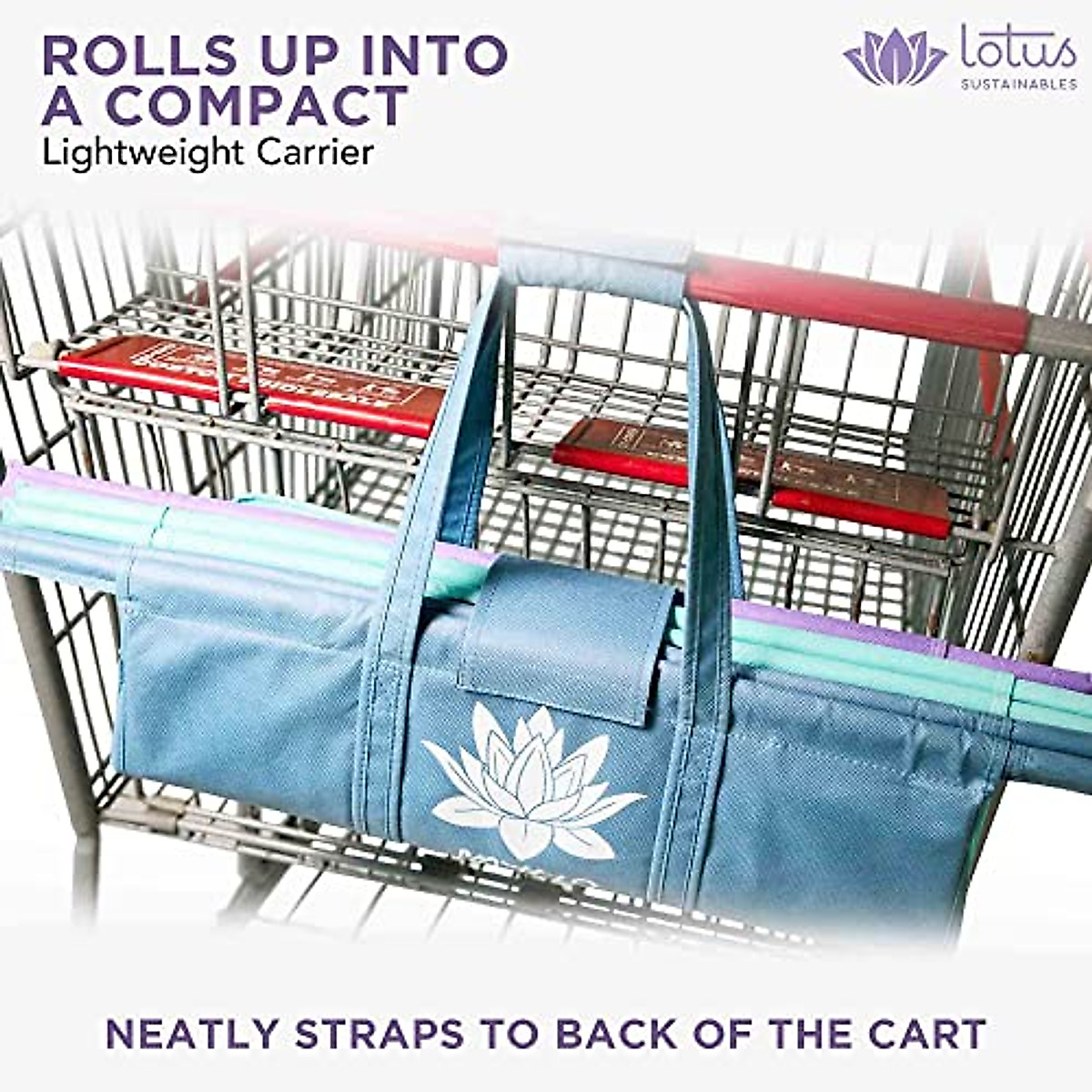 Lotus Trolley Bag -Lrg Club Cart Version-w/LRG COOLER Bag & Egg/Wine holder! Reusable Grocery Cart Bags sized for COSTCO, SAMS, ALDI, HEB & BJ. Eco-friendly 3-Bag Grocery totes