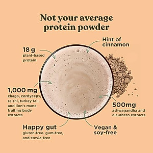 Four Sigmatic Organic Plant-Based Protein Powder Unflavored Protein with Lion’s Mane, Chaga, Cordyceps and More | Clean Vegan Protein Elevated for Brain Function and Immune Support | 16.9 oz