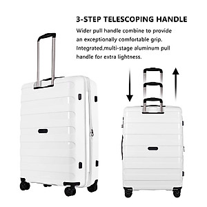 GinzaTravel 3-piece set white color luggage with scratch-resistant PP material, expandable(（all 20 24 28), Super light, thickened, large-capacity double seal suitcase