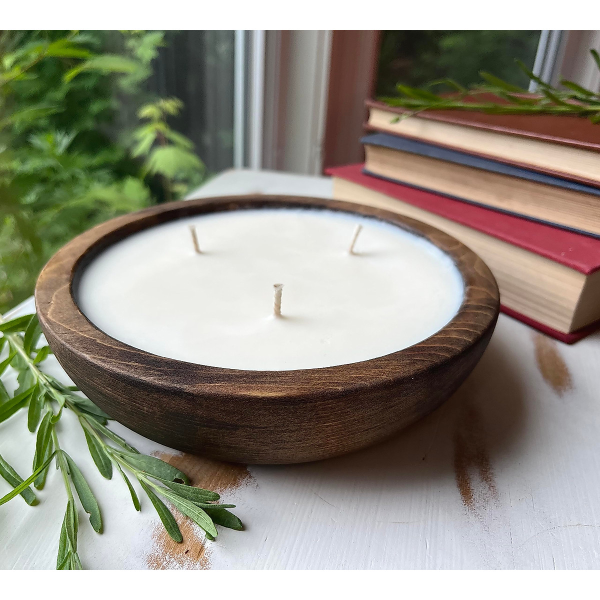Bonneville Handmade Candles | 7 1/2" x 2" Hand Poured Pine Wood Bowl Candle, 3 Wick Dough Bowl Candle | Up to 35 Hour Burn Time | 100% Soy Wax | Scented Candle Rustic Holiday (Toasted Pumpkin Spice)