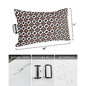Recliner Head Pillow Ledge Loungers Chair Pillows with Insert HDrawn Brown Cube Plaid Coffee Bean Cups Lumbar Pillow with Adjustable Strap Outdoor Waterproof Patio Pillows for Beach Pool, 2 PCS