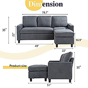 Sectional Sofa Couch, L-Shaped Convertible Couches for Living Room Furniture Sets 3 Piece Small Sofa, Modular Sectional Couch with Cloud Chaise for Living Room/Small Space(Bluish Grey)
