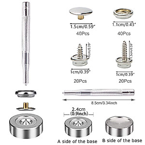Snaps Kit for Boat Cover, 120pcs Canvas Screws Snaps Buttons Tool Marine Grade Sewing Fastener with 2Pcs Setting Tool