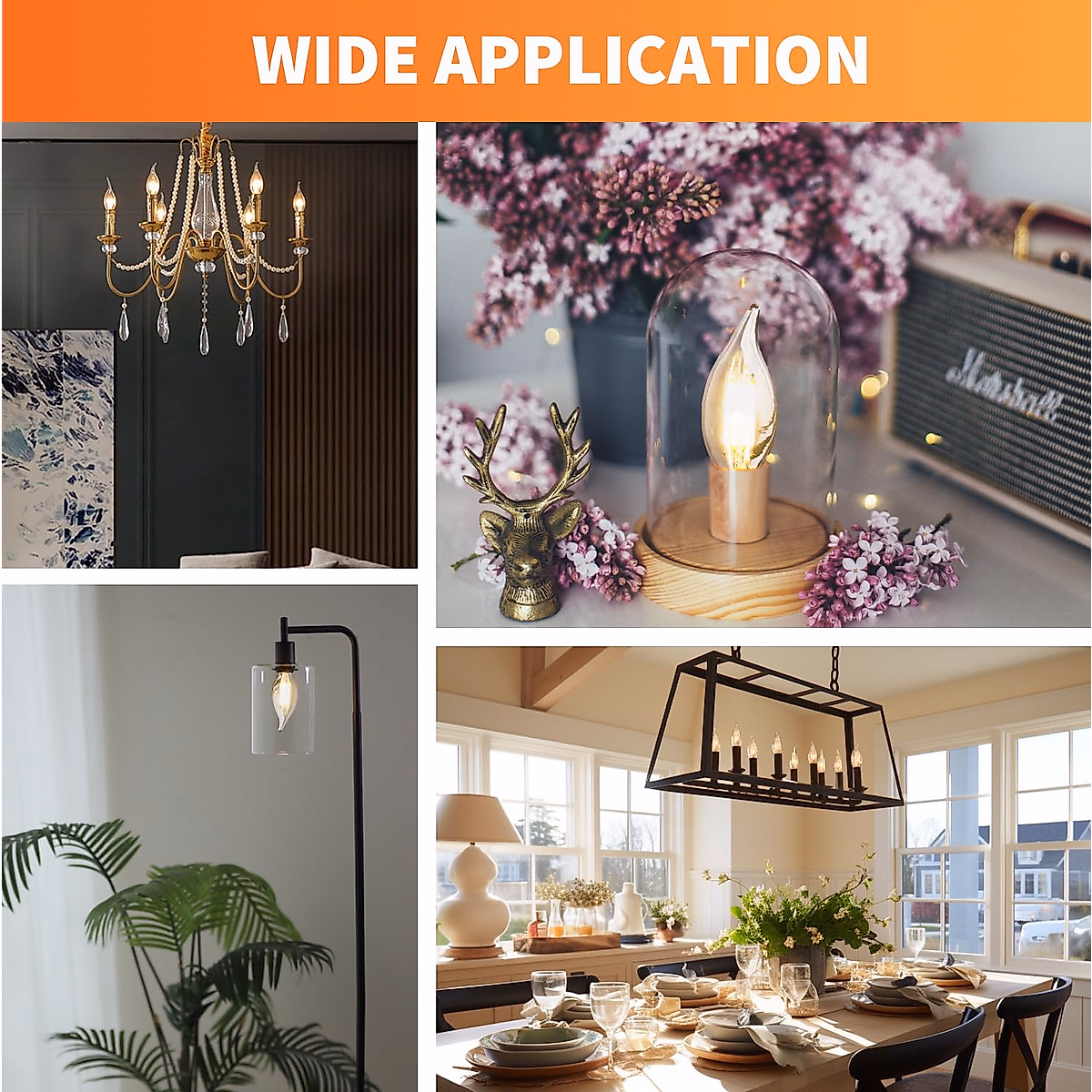 ALAMPEVER E26 LED Bulb 60W,Chandelier Light Bulbs 2700K Soft White,CA11 Candelabra LED Bulbs,450LM (12)