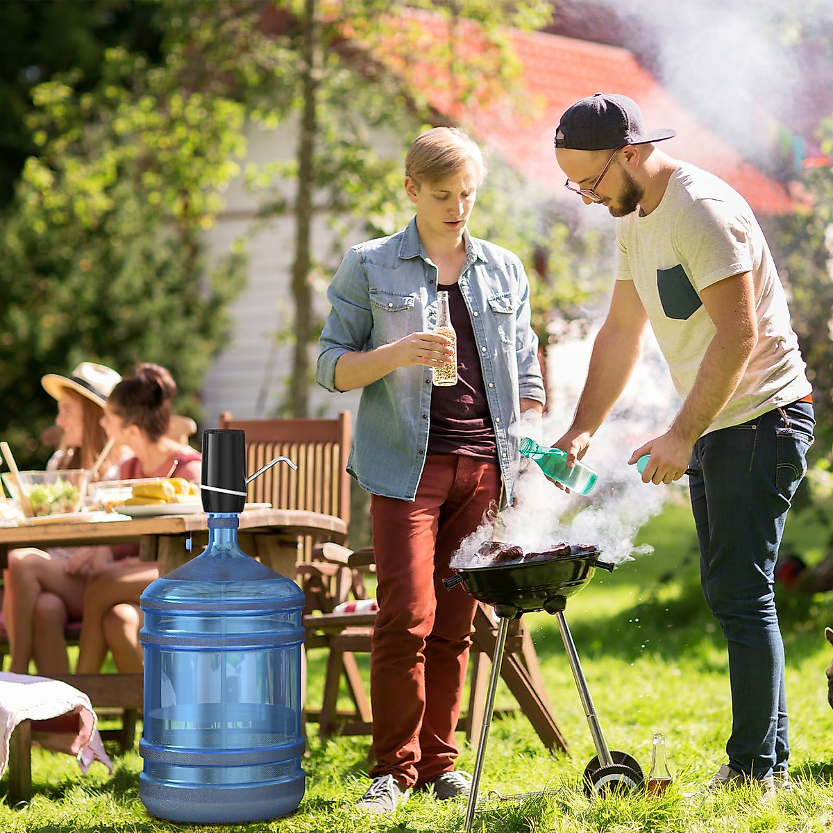 5 Gallon Electric Portable Water Dispenser, Universal USB Charging Water Bottle Pump, 5 Gallon Jug Water Dispenser with Silicone Cap - Black