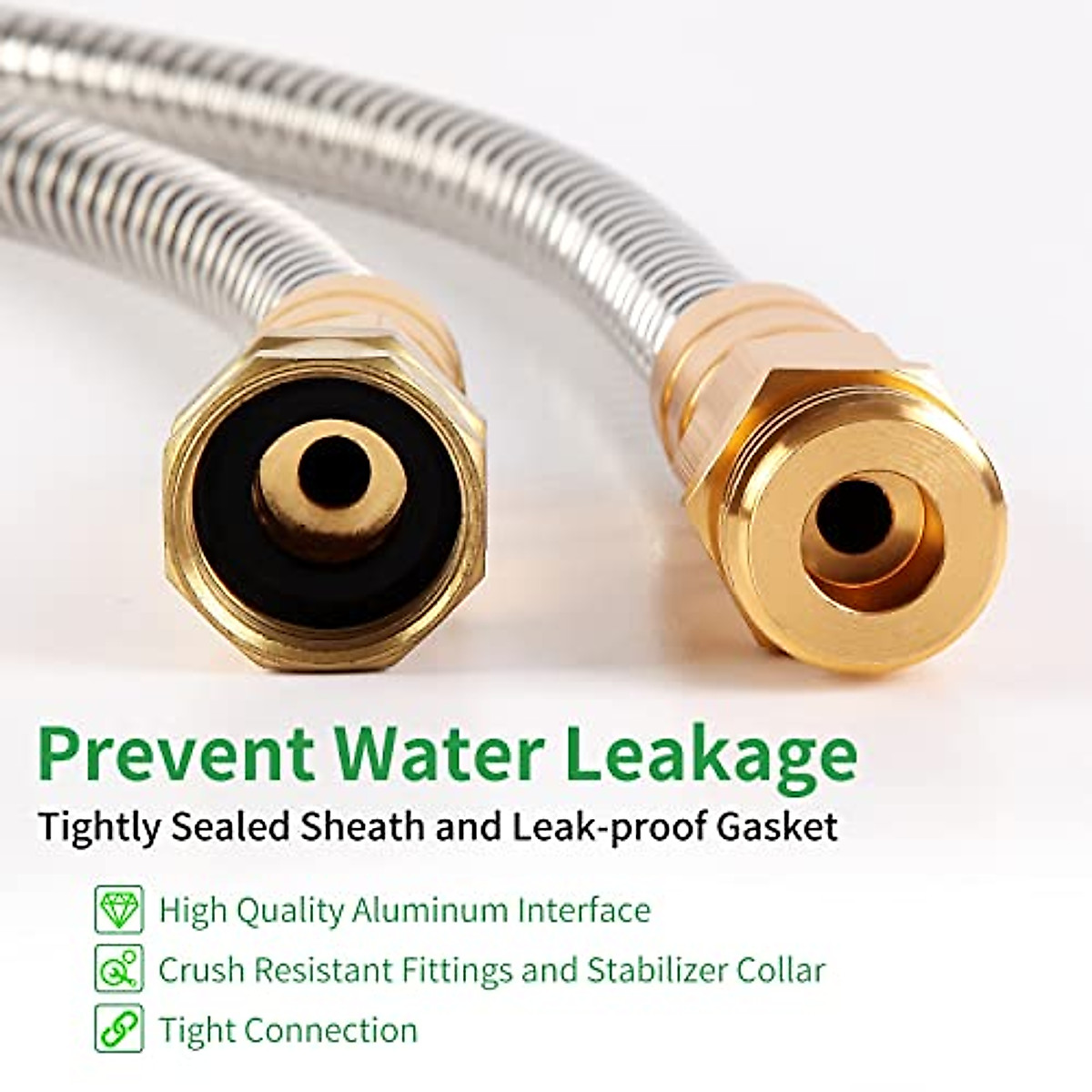 Yereen Metal Garden Hose 25FT, 304 Stainless Steel Garden Hose with 3/4" Solid Brass Fittings and 2 Function Nozzle, Kink Free Flexible Outdoor Water Hose