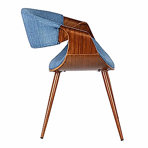 Armen Living Butterfly Mid Century Modern Upholstered Fabric Wood Dining Accent Chair for Kitchen Table Desk Vanity, 21D x 22W x 29H in, Blue/Walnut