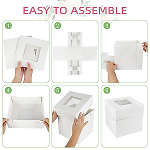 LotFancy Tall Cake Boxes with Window, 3 Sizes 12Pcs 12 x12 x 12, 10 x10 x 10 and 8 x 8 x 8 Inch Cake Carrier, White Bakery Boxes, Cardboard Cake Containers for Wedding Birthday