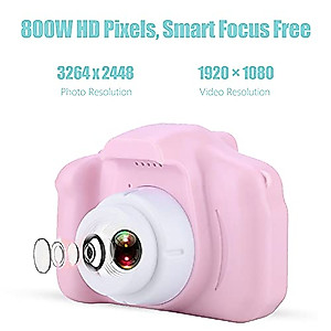 PUSOKEI Mini Portable Kids Camera 2.0in IPS Color Screen Child Digital Camera with Photo/Video Function, HD 1080P Camera Cartoon Children Camera with Neck Lanyard for Outdoor, Toy, Gift(Pink)