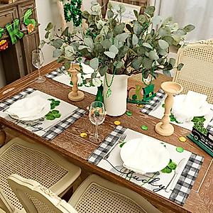 ARKENY St Patricks Day Placemats 12x18 Inches Set of 4, Green Shamrock Mason Jar Lucky Spring Seasonal Farmhouse Buffalo Plaid Burlap Indoor Kitchen Dining Table Mat Decorations for Home Party