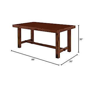 Walker Edison Rustic Farmhouse Wood Distressed Dining Room Table with Expandable Leaf Kitchen Table Set Dining Chairs, 60 Inch, 6-8 Person, Oak Brown