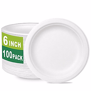 CantaGreen 6 inch Compostable Dessert Plates,100 Count Heavyduty Sugarcane/Bagasse and Bamboo Fibre Biodegradable Disposable Paper Plate