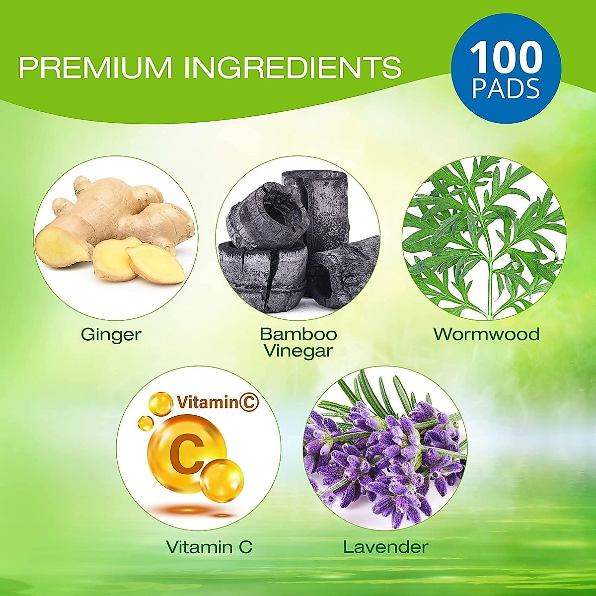 IKIMI 100 Ginger Foot Pads for Better Sleep, Stress Relief and Foot Care - Bamboo Vinegar and Wormwood Powder Patches