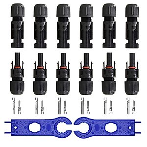 HETECH Solar Connectors Male/Female 1000V 30A IP67 Waterproof Solar Panel Cable Connectors 6 Pairs Solar connectors with Spanners