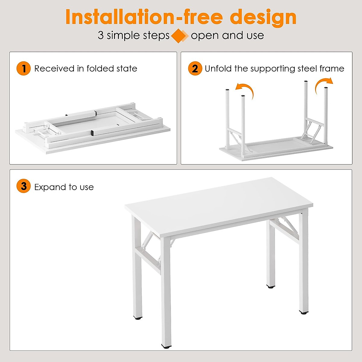 Need Small Computer Desk 31.5 inches Folding Table No Assembly Sturdy Small Writing Desk Folding Desk for Small Spaces, White