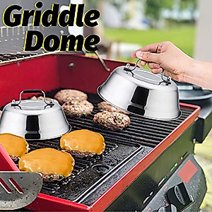 6.5In Cheese Melting Dome, HaSteeL Stainless Steel Small Round Basting Steaming Cover, Heavy Duty Griddle Grill Accessories for Kitchen Cooking Flat Top BBQ Indoor & Outdoor, Dishwasher Safe - 4 Packs