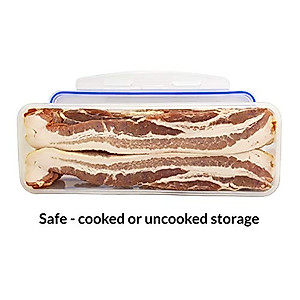Plastic Storage Container for 2lbs Cooked or Uncooked Bacon, Meat, Food - Fresh Seal - Refrigerator, Freezer, Dishwasher, and Microwave Safe. Food Grade BPA Free