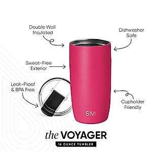 Simple Modern Travel Coffee Mug Tumbler with Flip Lid | Reusable Insulated Stainless Steel Cold Brew Iced Coffee Cup Thermos | Gifts for Women Men Him Her | Voyager Collection | 16oz | Berry Twist