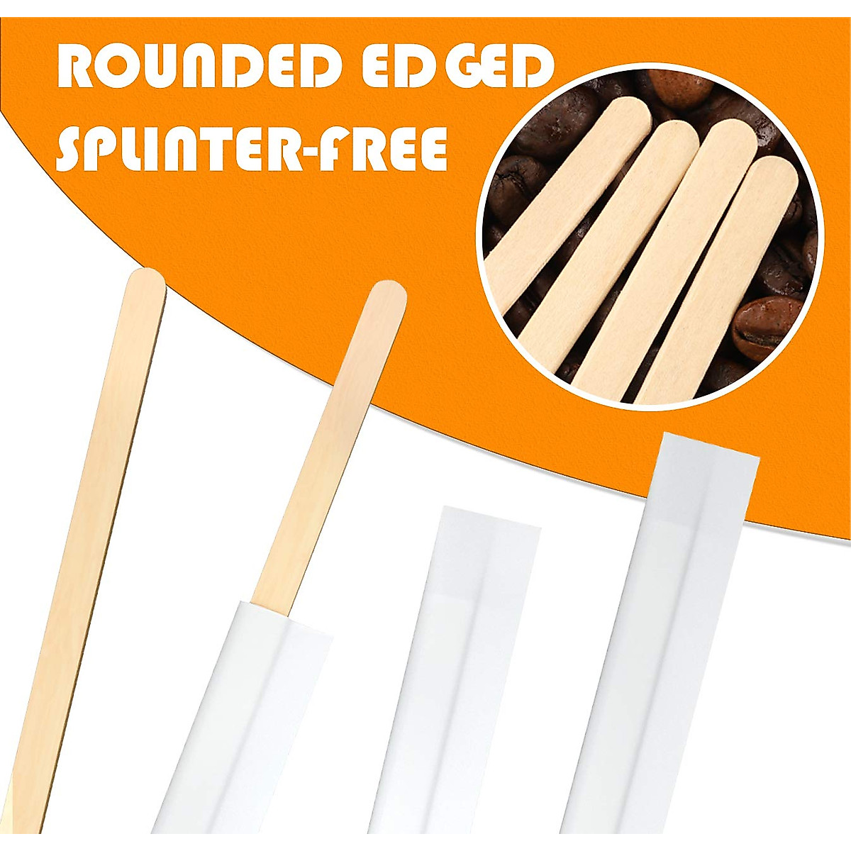 Amkoskr 1000Pcs Disposable Wood Coffee Stir Sticks Stirrers Individually Paper Wrapped Coffee Tea Beverage Stirrers Stirrings 5.5 Inch,140mm