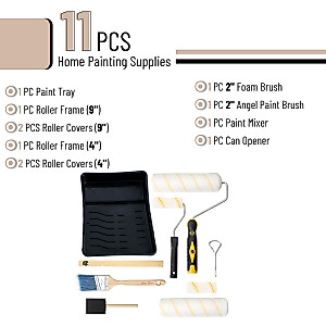 Bates Paint Roller - Paint Brush, Paint Tray, Roller Paint Brush, 11 Piece Home Painting Supplies, Foam Brush, House Painting Tray, Painting Tools, Roller and Paint Brushes, Interior Paint Brushes