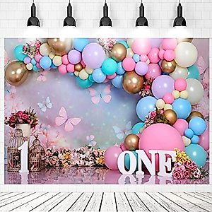 First Birthday Backdrop for Girl 1st One Year Old First Birthday Cake Smash Decor Backdrop Photo Studio Photography Background Photoshoot(7x5ft)