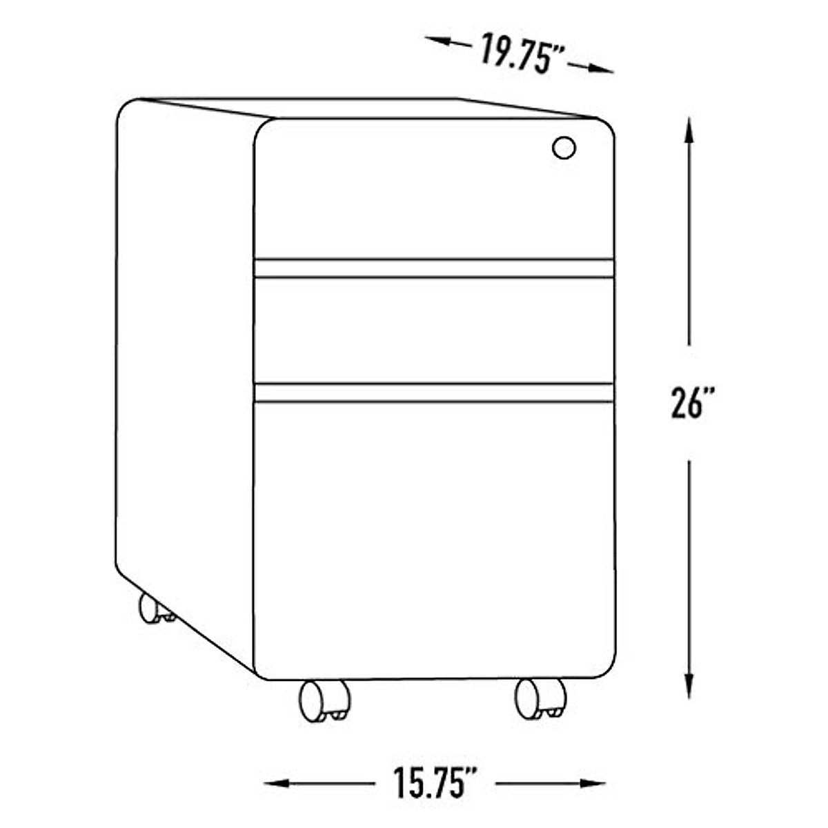 Laura Davidson Furniture Stockpile Flat 3 Drawer File Cabinet with Lock - Under Office Desk Metal Filing Cabinet, Legal/Letter File Folders, Wheels and Stationary Feet, Pre-Assembled, Grey