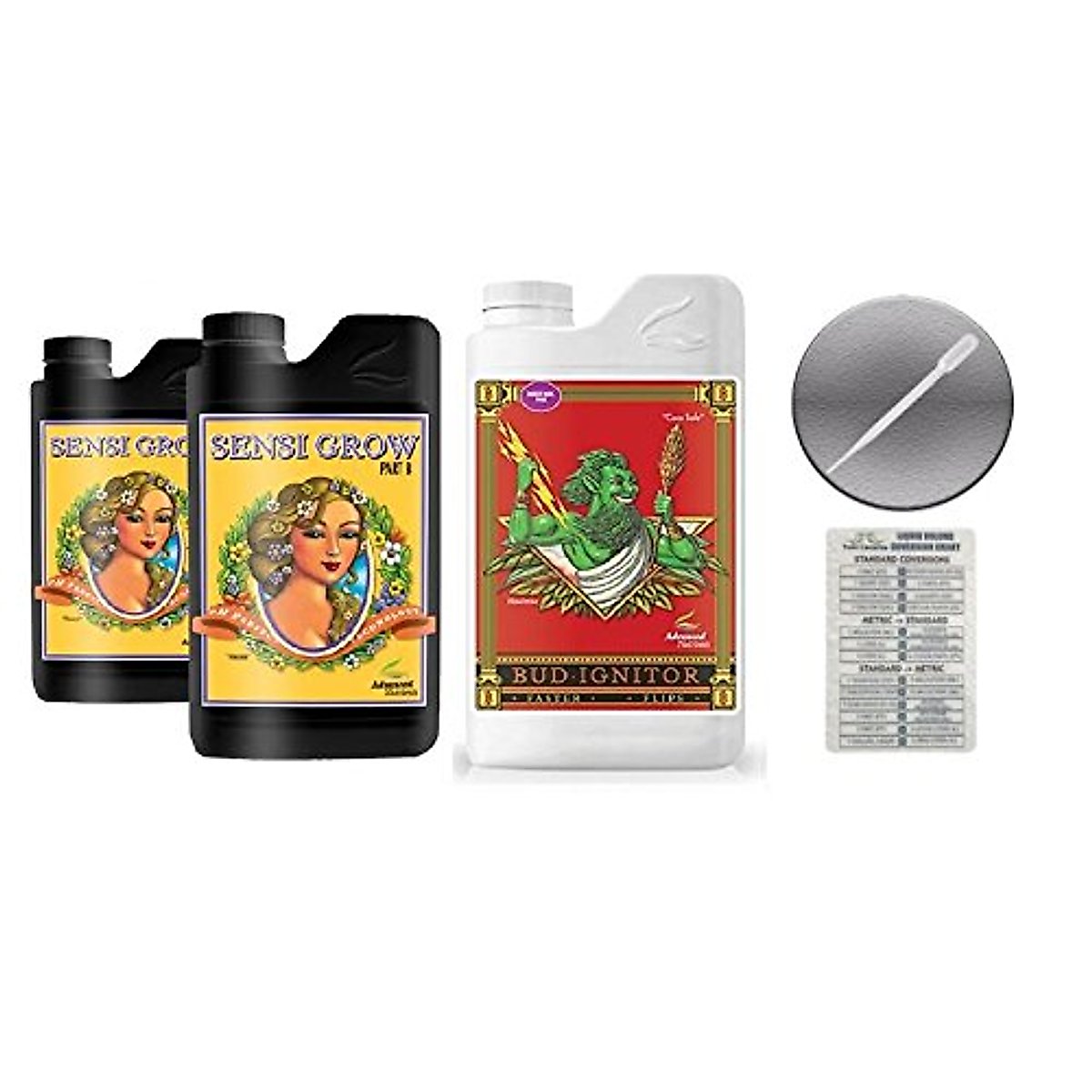 Advanced Nutrients Sensi Grow A & B 1 Liter & Bud Ignitor 1 Liter Bundle with Conversion Chart and 3mL Pipette