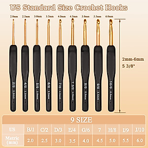 Aeelike 31pcs Crochet Hook Set, Black Gold Crochet Hooks Ergonomic with Grips for Arthritic Hands, Crochet Needles Set with Knitting & Crochet Supplies, Ideal Crochet Gift for Crochet Beginner Lover