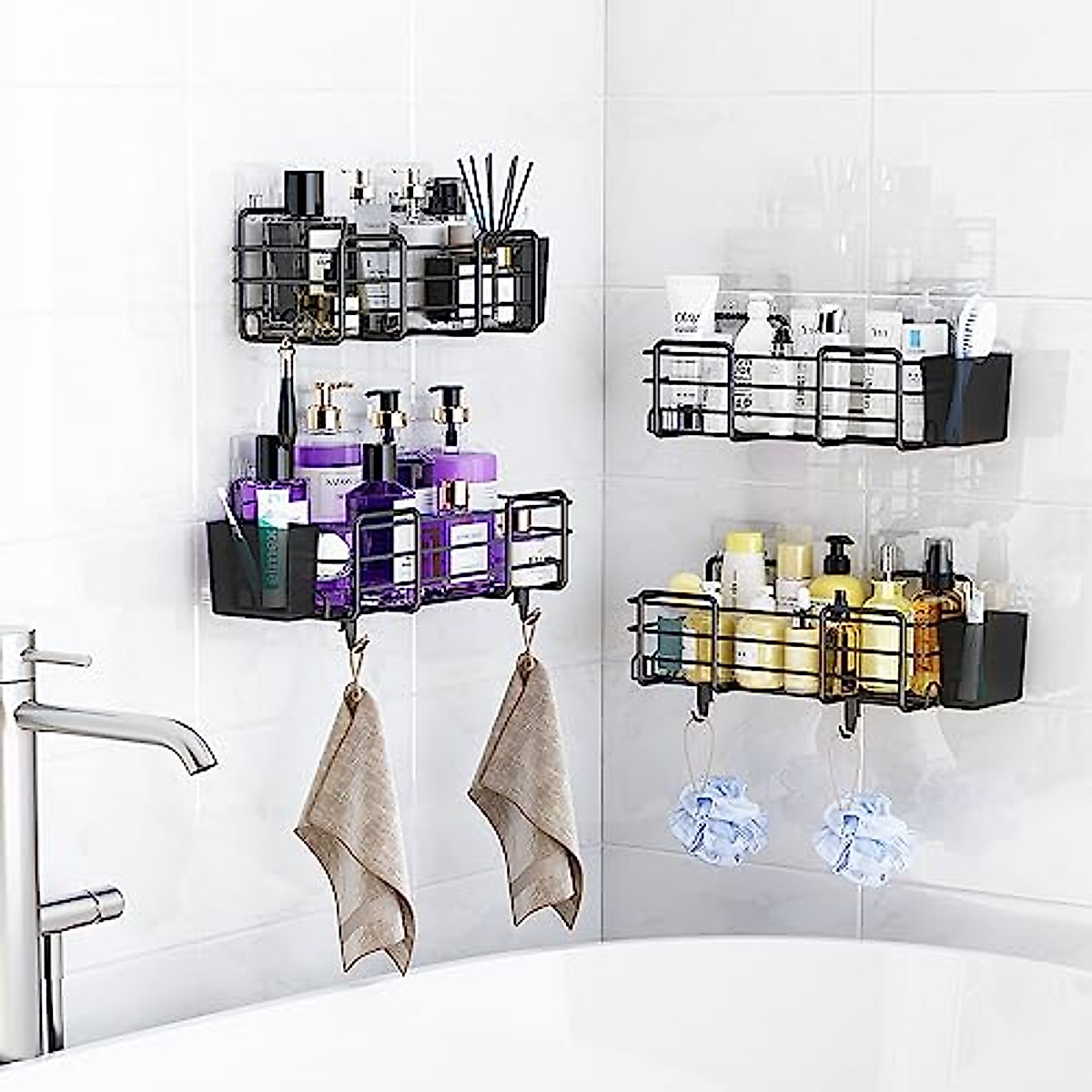 YGMMGY Shower Caddy Bathroom Organizer Adhesive Shelves 4 Packs Large Capacity Shower Racks, Rustproof Stainless Steel Bathroom Shower Organizer