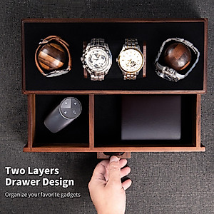 LOCDION Mens Watch Case Jewelry Box, Walnut Wood Watch Box Organizer with Drawer, Wooden Watch Holder Organizer for Men, Ideal Watch Display Case Gift for Father Husband Fiance Man Gifts for Father