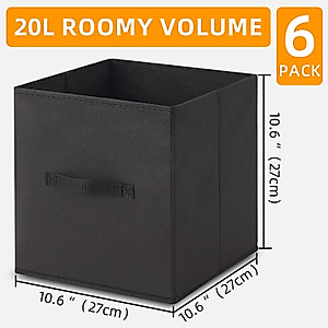 Somdot Fabric Storage Bins with Handle, 10.6 Inch Collapsible Storage Cubes, Foldable Organization Baskets for Closet Shelves Offices Toys, Set of 6 - Black
