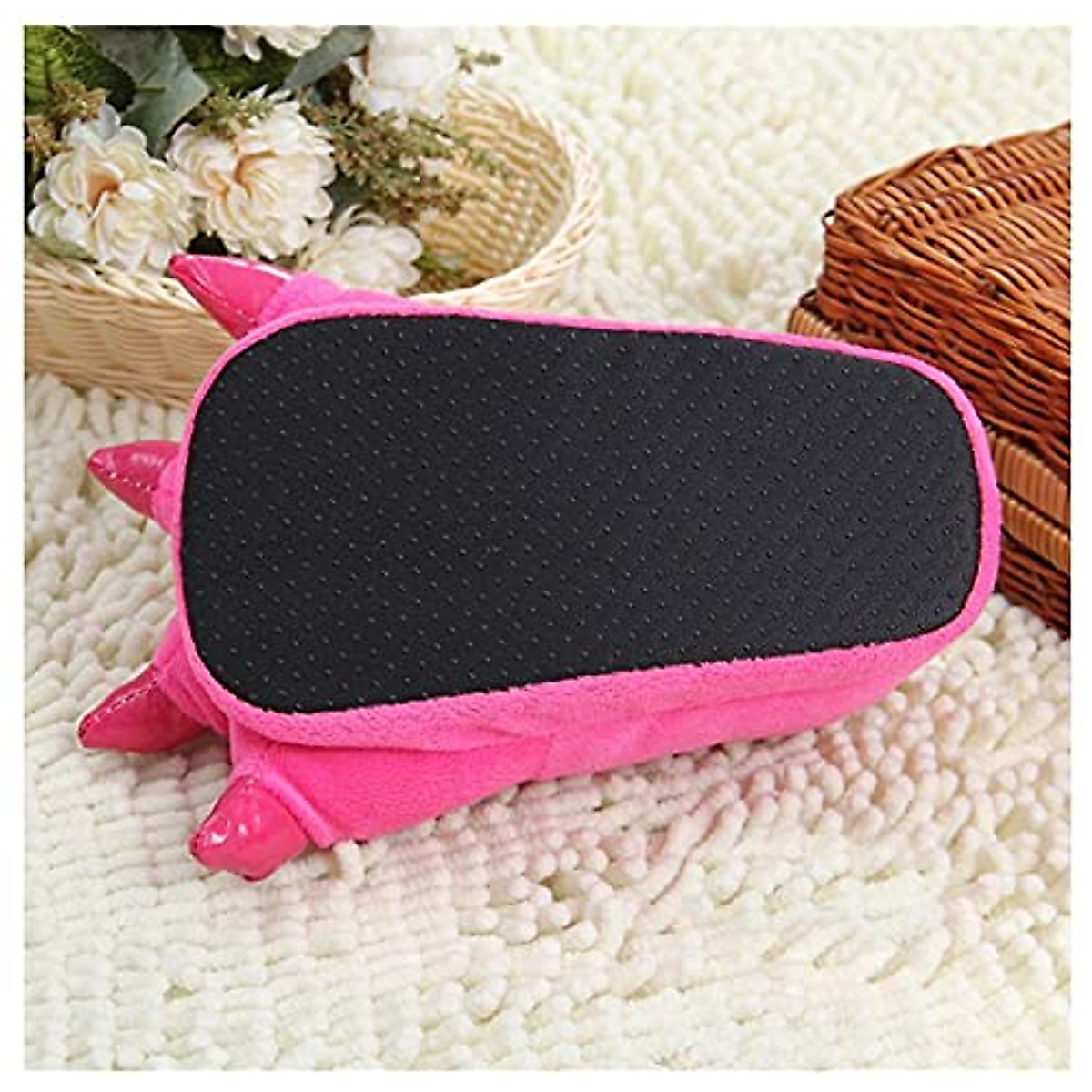 HengQiu Unisex Plush Animal Paw Slippers Fuzzy Warm House Shoes Dinosaur paw Slippers Claw Slippers (S, Rose, numeric_3)