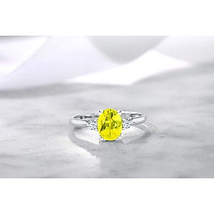 Gem Stone King 1.66 Ct Oval Canary Mystic Topaz White Created Sapphire 10K White Gold Ring (Size 5)