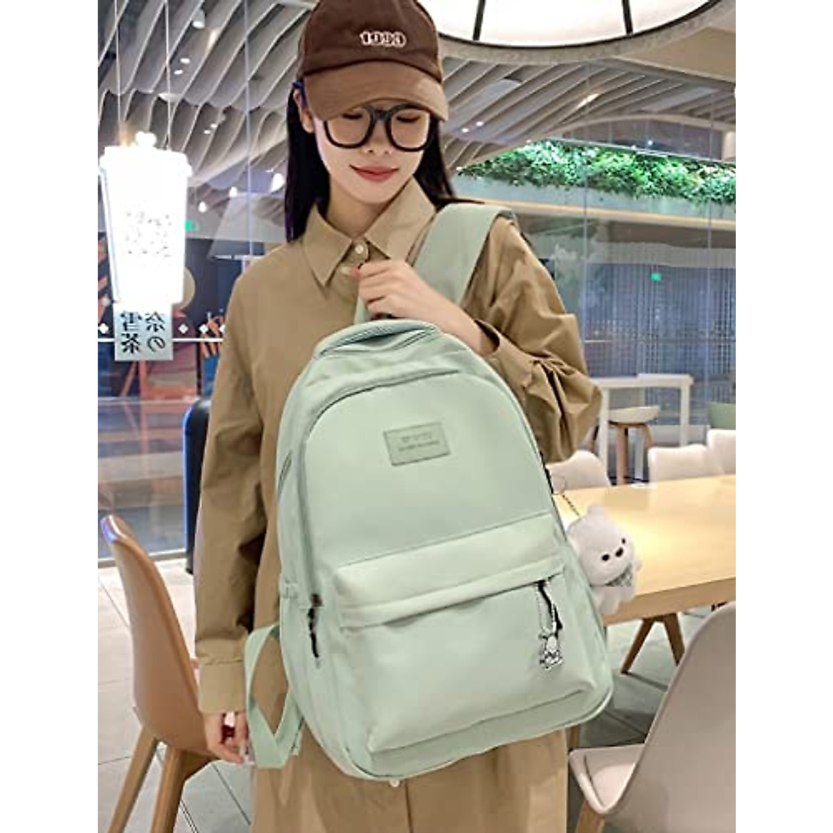 Cute Backpack Kawaii Backpack Aesthetic Supplies Cute Aesthetic Backpack for College Laptop Travel Supplies (Green)