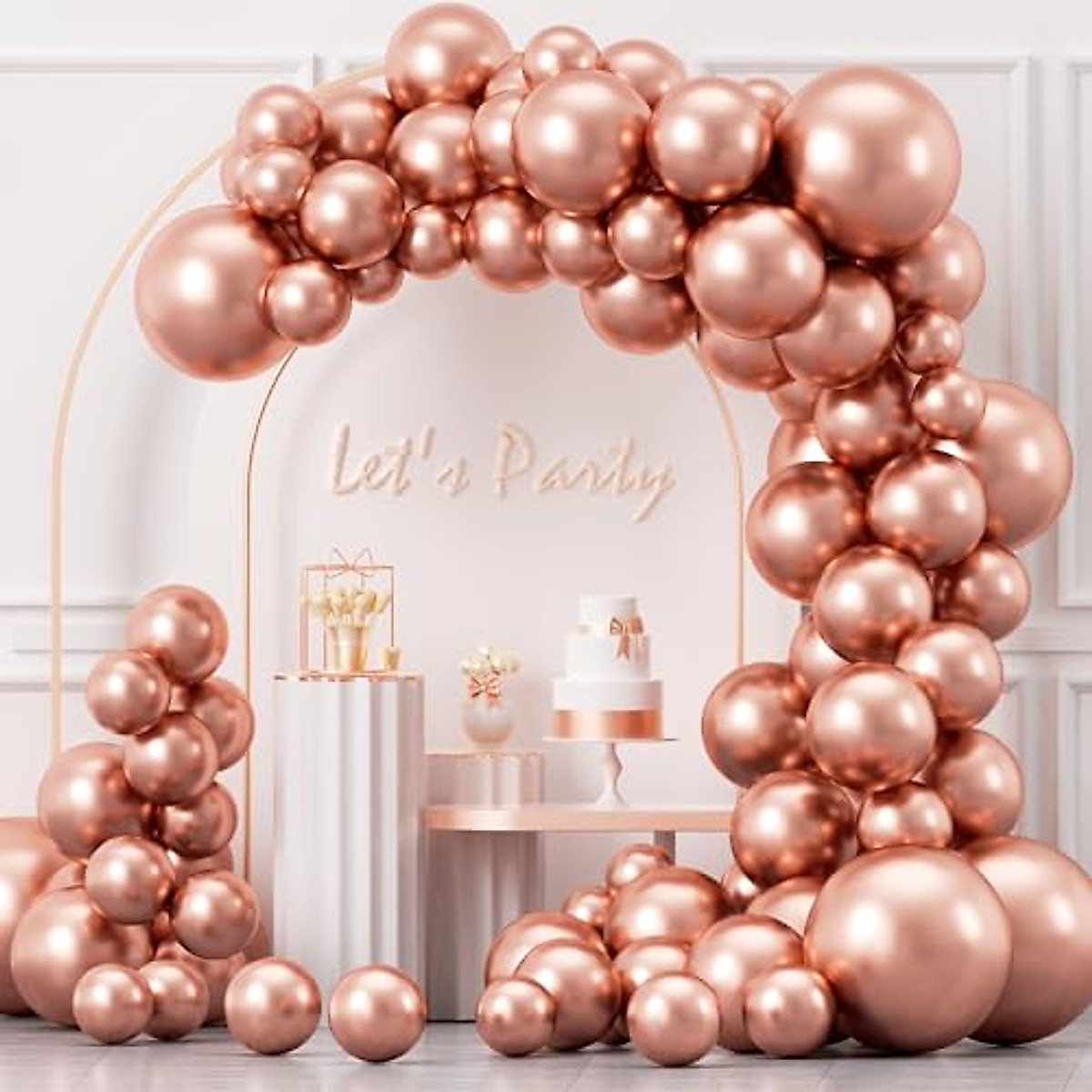 YAOWKY Rose Gold Balloons,100PCS 18In 12In 10In 5In Different Sizes Rose Gold Latex Metallic Balloon Garland Arch Kit for Bridal Weddings Birthday Anniversary Bachelorette Party Decorations